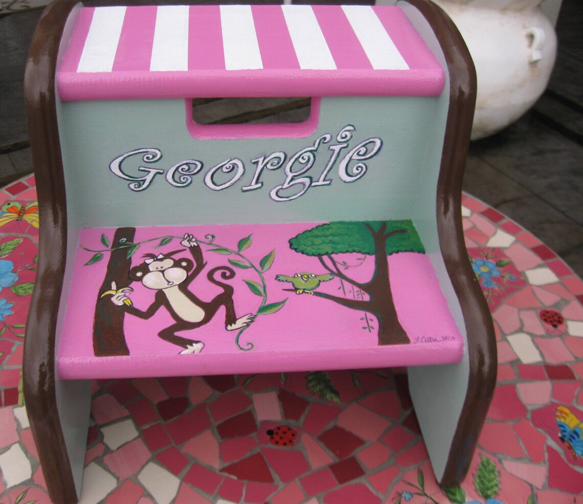 Children's Hand Painted Monkey Step Stool Personalized | Etsy
