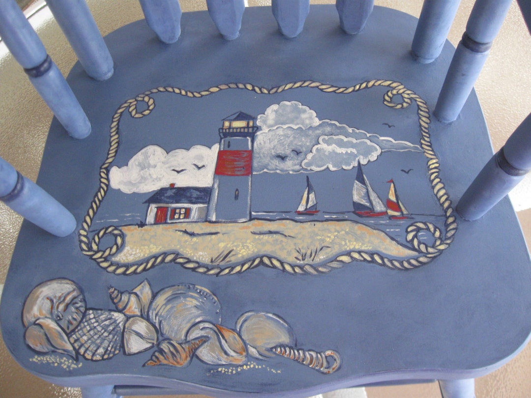 Painted Nautical Rocker,nautical Lighthouse Rocker, Sail Boat Rocking ...