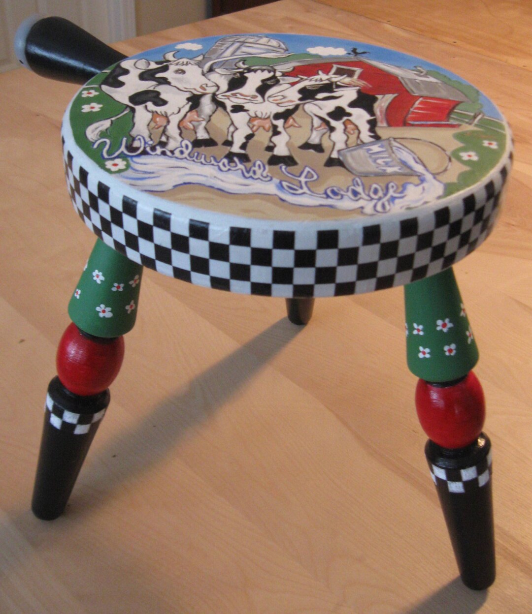 Hand Painted Milking Stool W/ Cow Theme, Painted Milking Stools ...