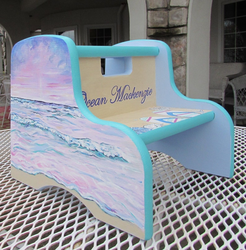 Hand Painted-ocean-theme-step Stool Kids Stools Painted Step - Etsy