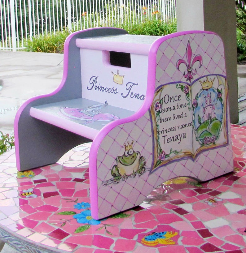 Girls Hand Painted Princess Step Stool Kids Stools Painted | Etsy
