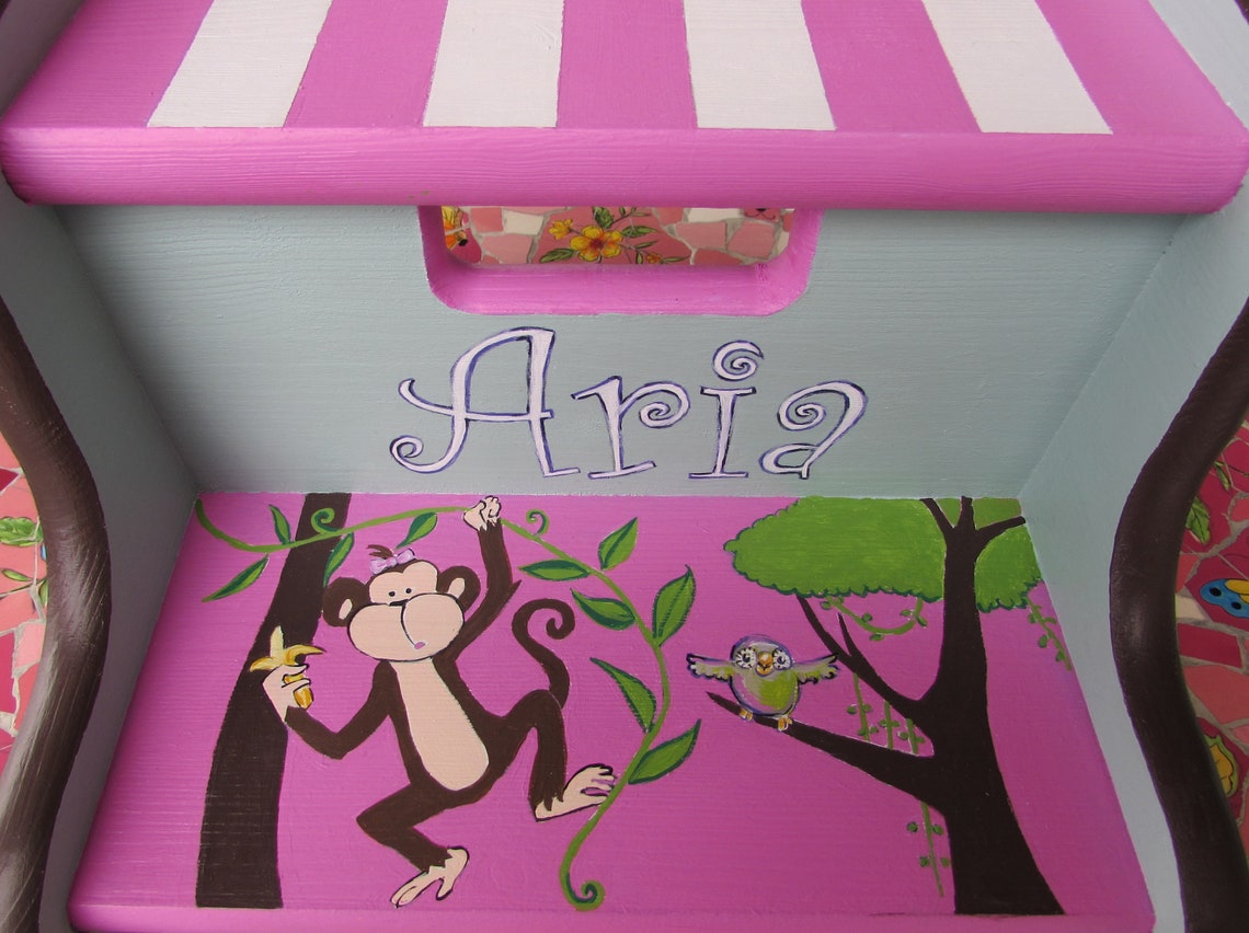 Children's Hand Painted Monkey Step Stool Personalized | Etsy
