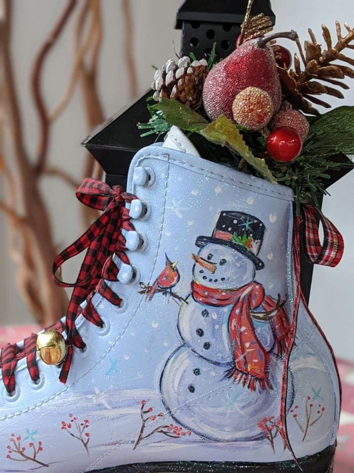 Hand-painted Snowman Christmas Skate, Cardinal Holiday Decor - Etsy