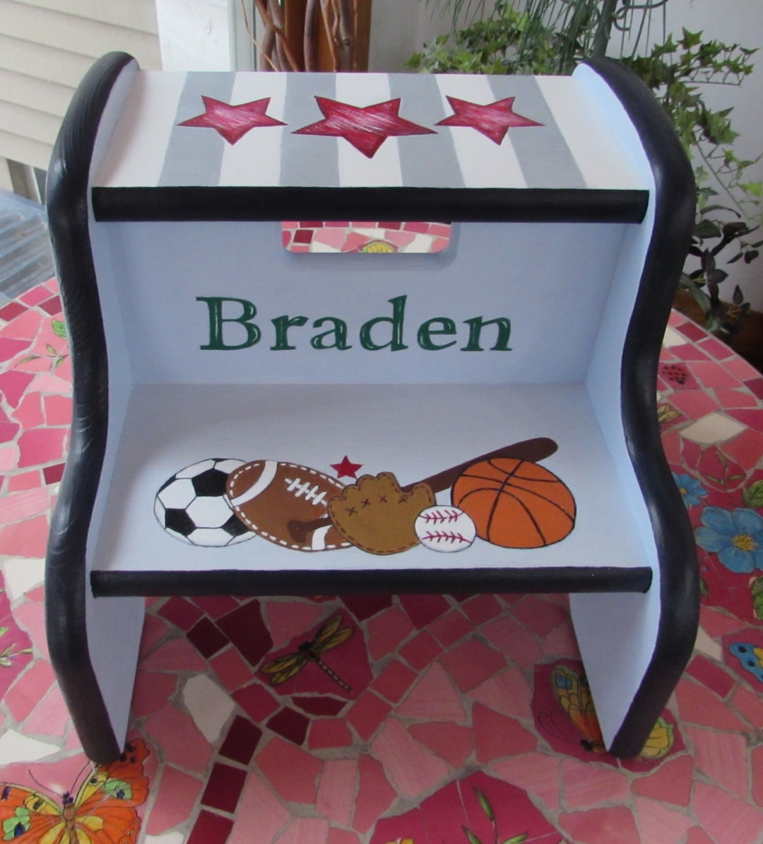 Children's Hand Painted Sports-ball Step Stool, Football-basball ...