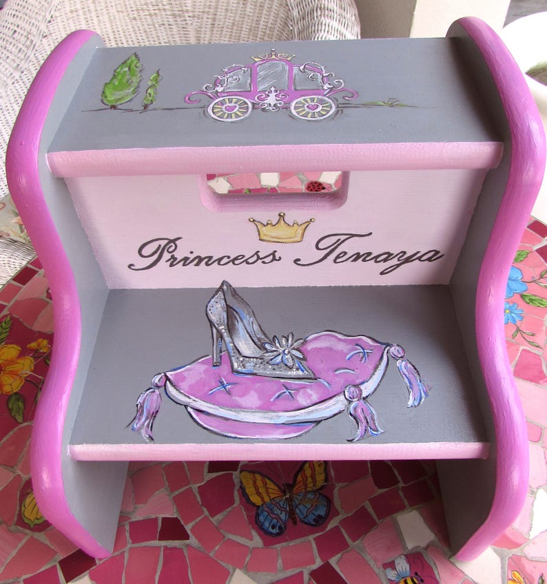Girls Hand Painted Princess Step Stool Kids Stools Painted | Etsy