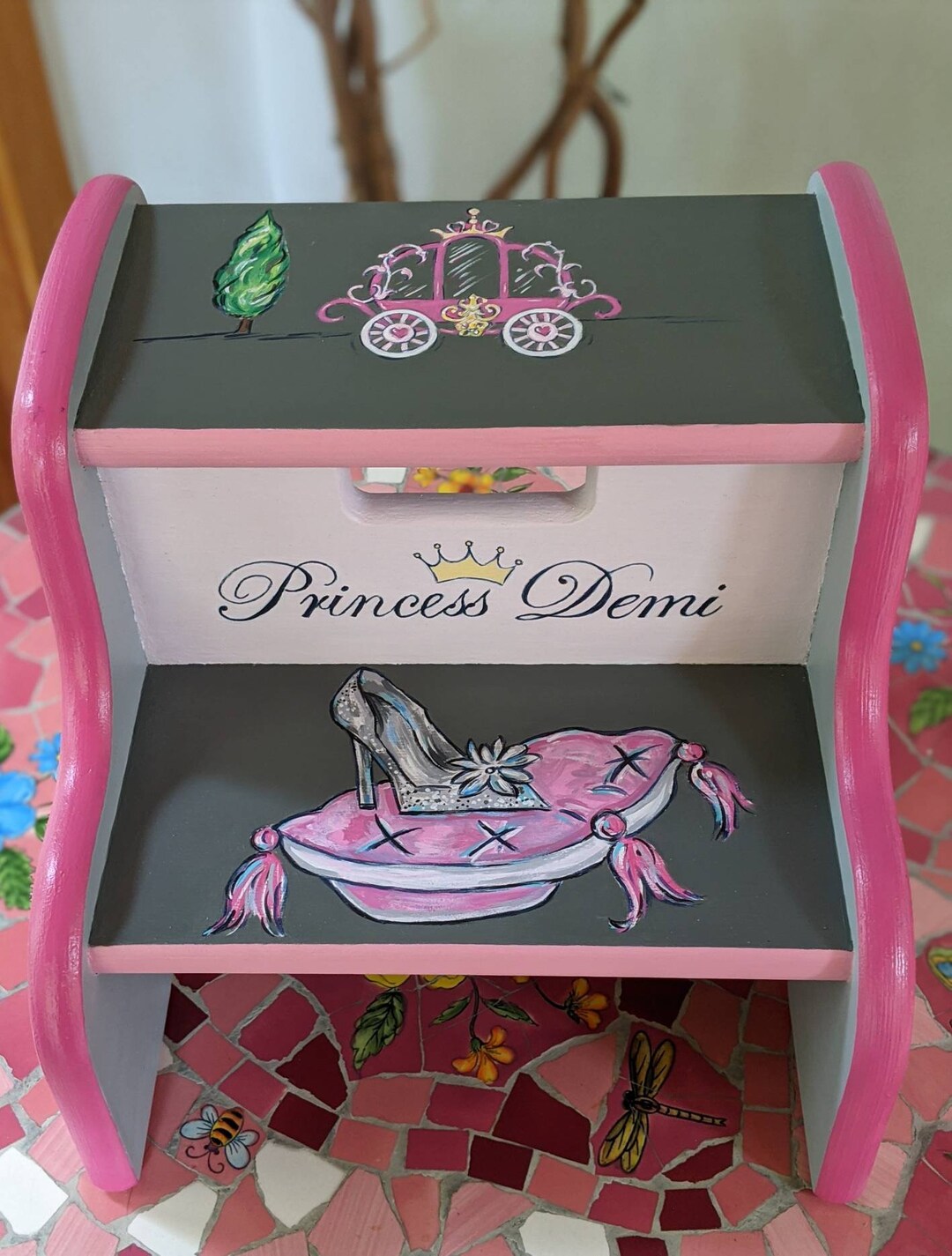 Girls Hand Painted Princess Step Stool, Kids Stools, Painted Step ...