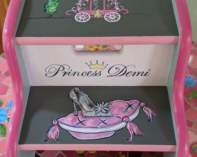 Girls Hand Painted Princess Step Stool Kids Stools Painted - Etsy