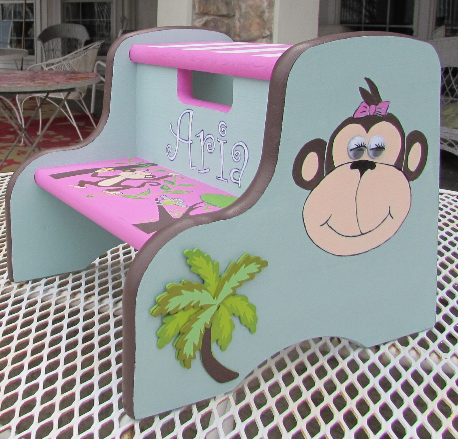 Children's Hand Painted Monkey Step Stool Personalized - Etsy
