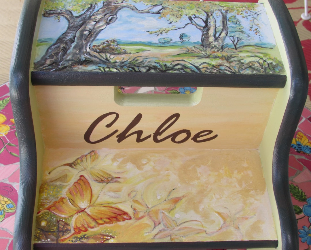 Children's Hand Painted Fox Step Stool, Wildlife-animal Stool for Kids ...