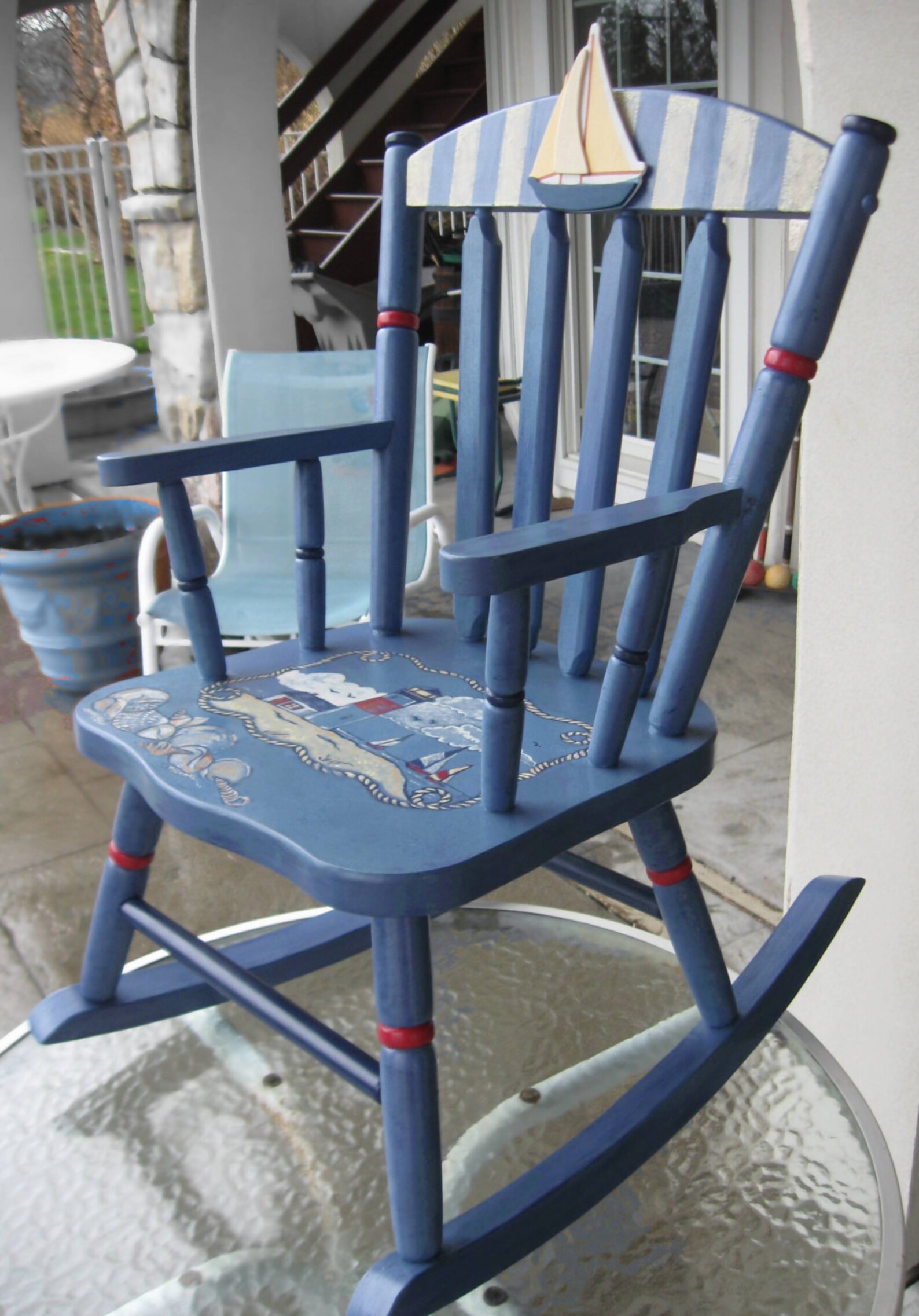Painted Nautical Rockernautical Lighthouse Rocker Sail Boat - Etsy