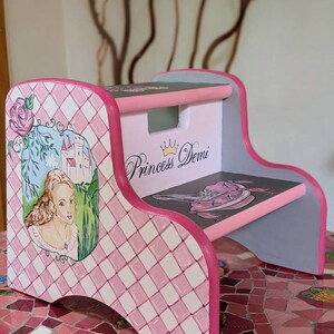 Girls Hand Painted Princess Step Stool, Kids Stools, Painted Step ...