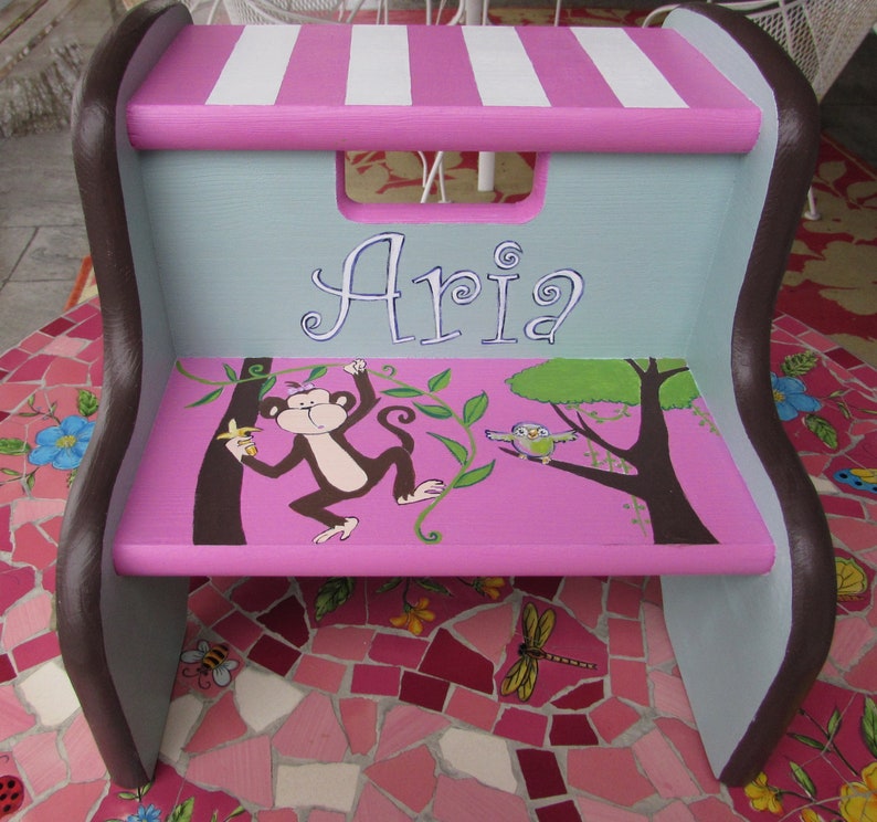 Children's Hand Painted Monkey Step Stool Personalized | Etsy