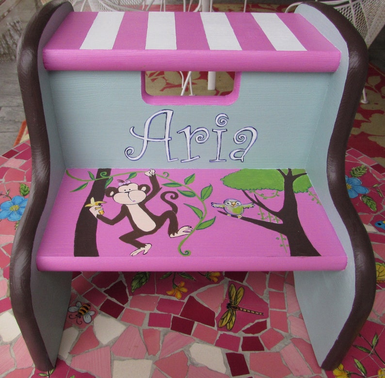 Children's Hand Painted Monkey Step Stool Personalized - Etsy