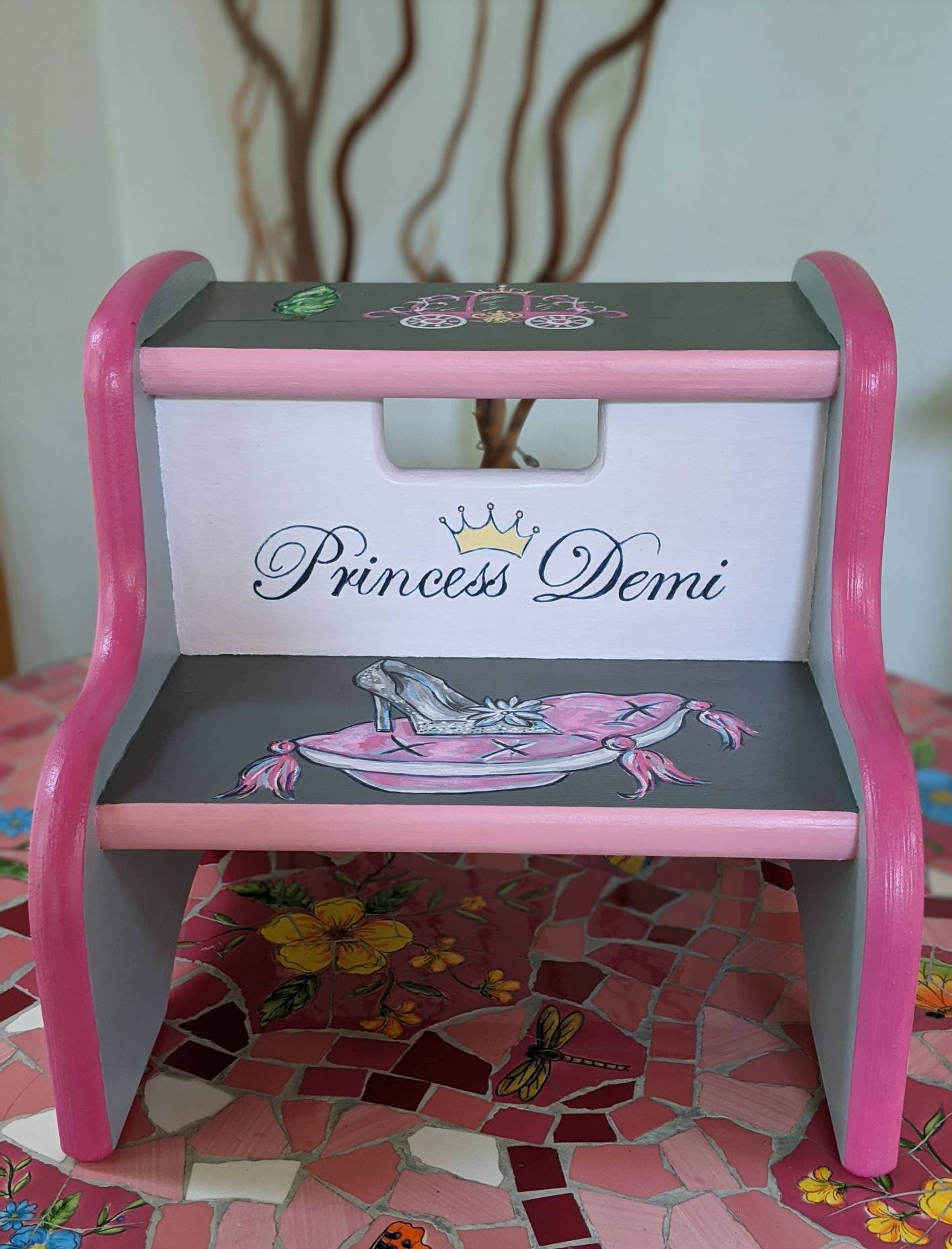 Girls Hand Painted Princess Step Stool Kids Stools Painted | Etsy