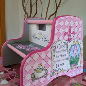 Girls Hand Painted Princess Step Stool, Kids Stools, Painted Step ...