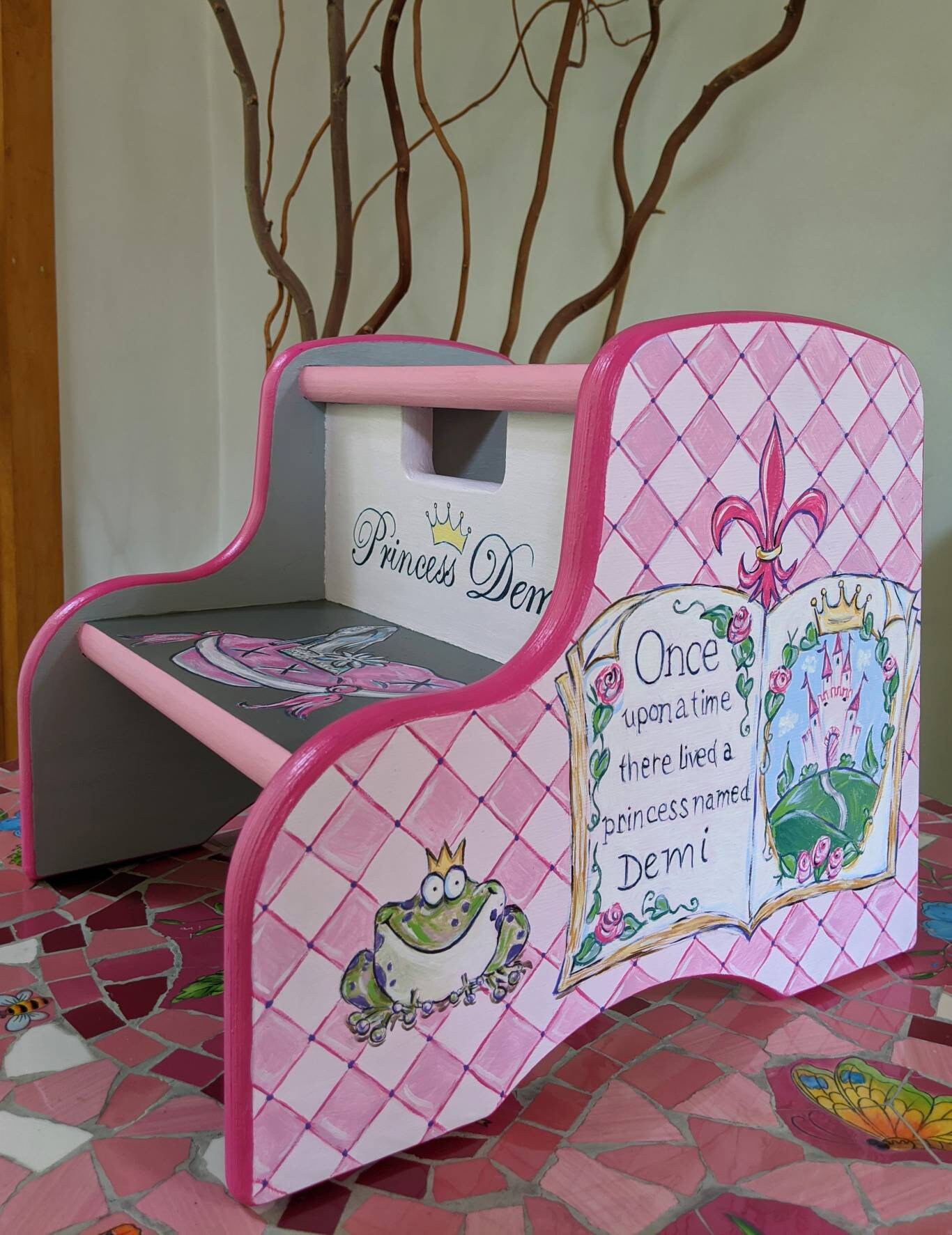 Girls Hand Painted Princess Step Stool Kids Stools Painted | Etsy