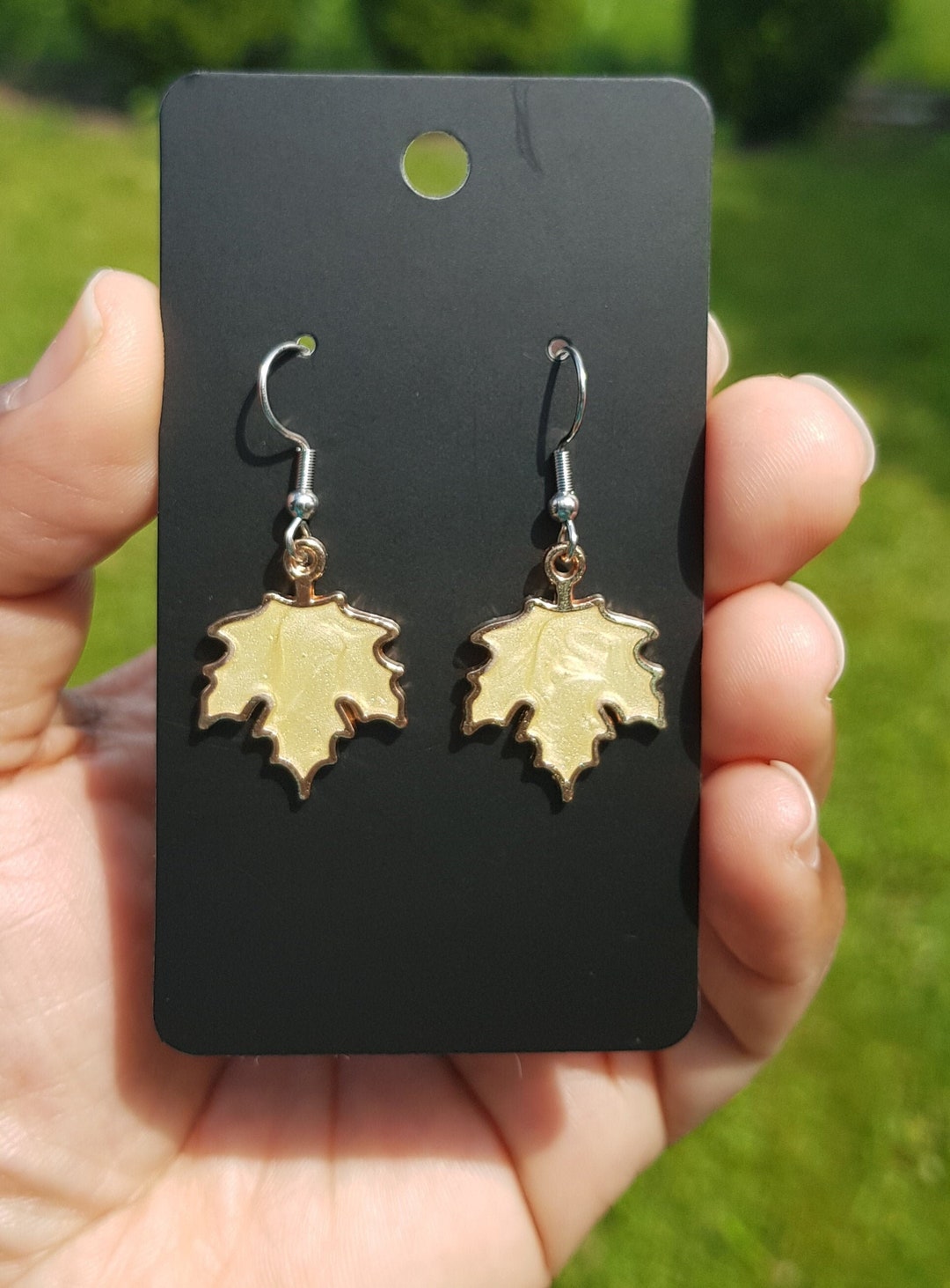 Maple Leaf Earrings, Hypoallergenic Handmade Christmas Gift, Pale Gold ...