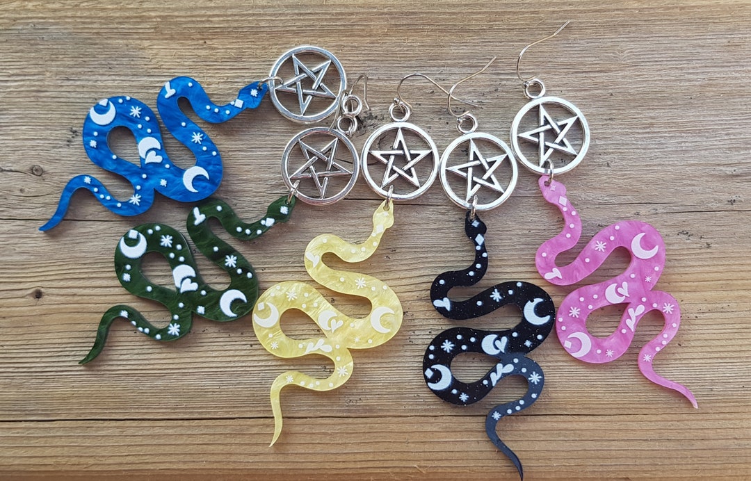 Pentagram Snake Earring Serpent Earring Moon and Star Earring Halloween ...