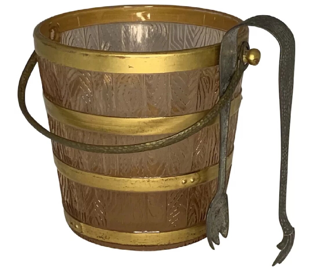 Cambridge Pink Glass Ice Bucket Keg Pattern With Tongs C. 1930s FREE ...