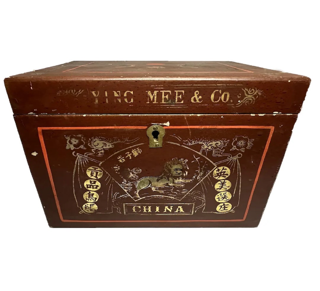Antique Chinese Ying Mee & Co. Tea Box: Red Lacquered Gold Gilt - Etsy