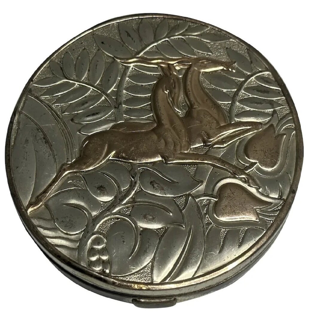 Art Deco Sterling Silver Evans Compact With Leaping Gazelle FREE ...