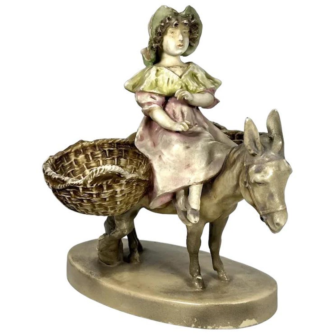 Stellmacher Teplitz Porcelain Figurine: Girl on Donkey, Restored ...