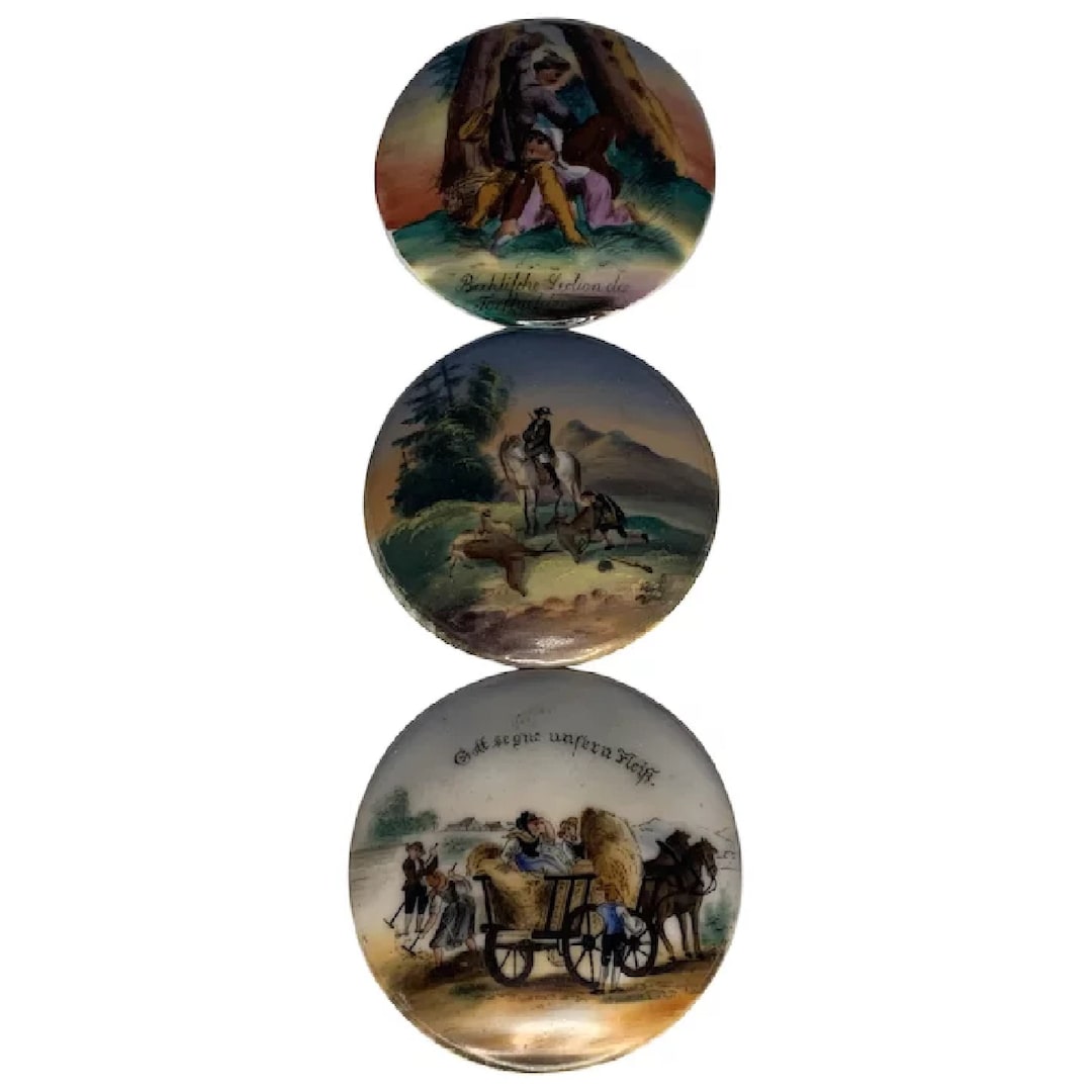 Antique German Porcelain Stein Lids: Hand-painted 19th Century ...
