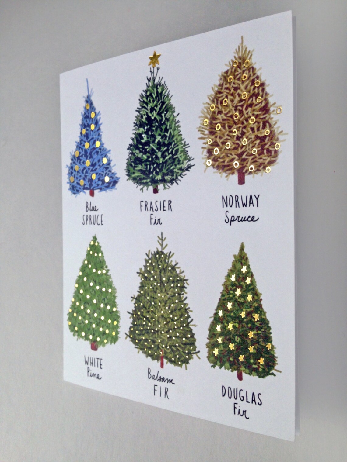 Gold Foil Decorated Christmas Trees Holiday Card - Etsy