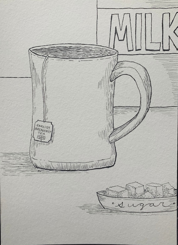 English Breakfast Tea Pen and Ink Digital Print | Etsy