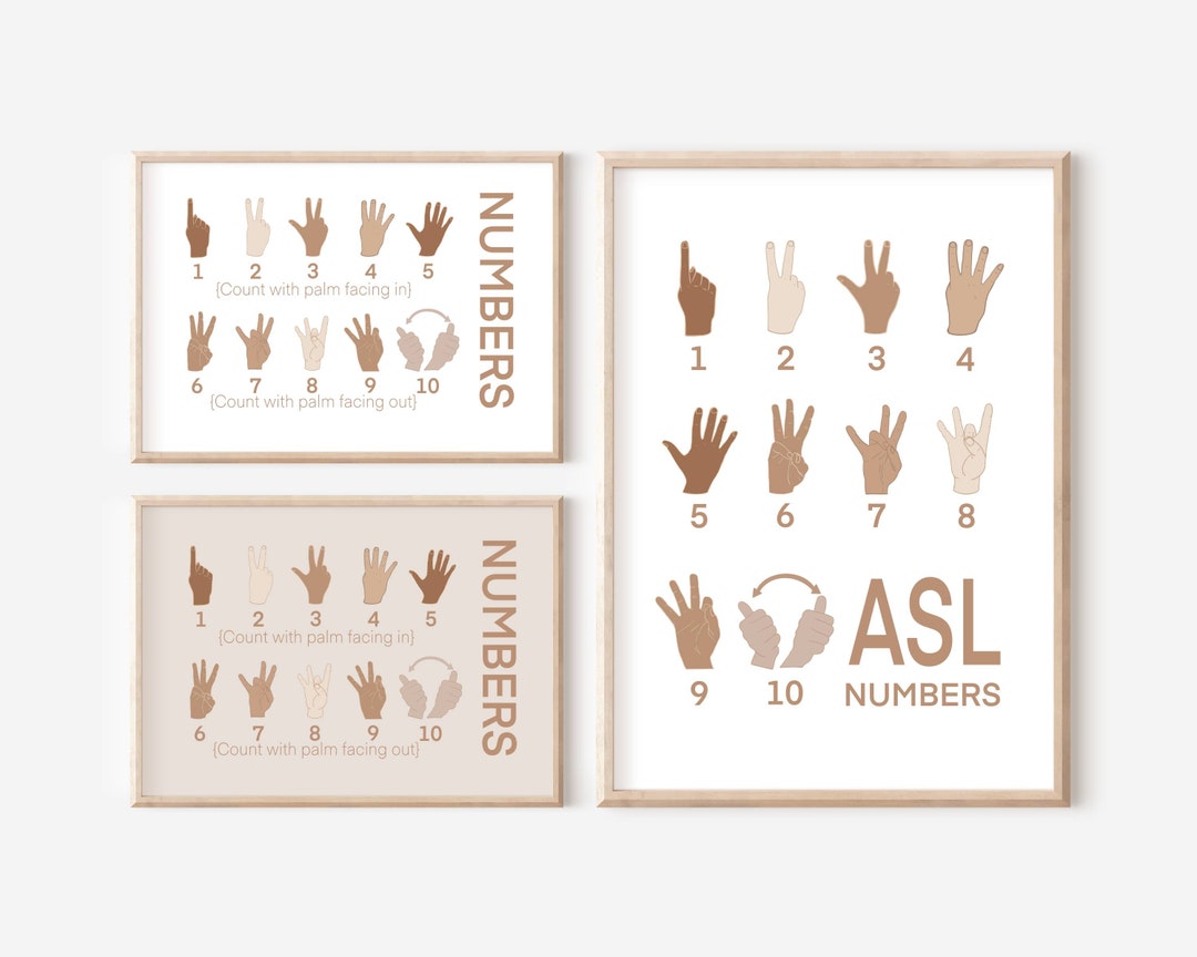 ASL American Sign Language NUMBERS Printable SET - Minimalist Neutral ...
