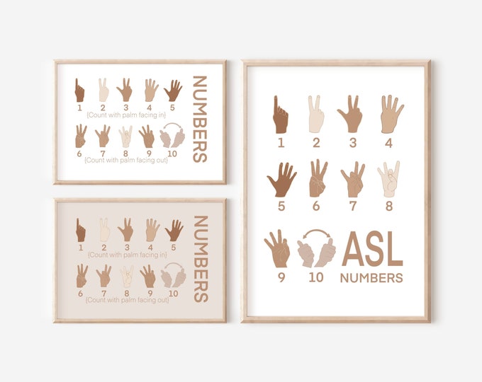 ASL American Sign Language NUMBERS Printable SET - Minimalist Neutral ...
