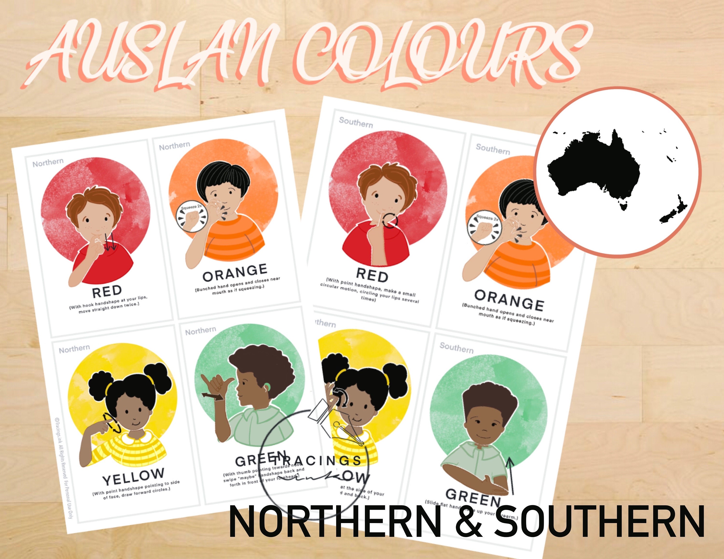 AUSLAN COLOUR FLASHCARDS Printable Sign Language - Educational ...