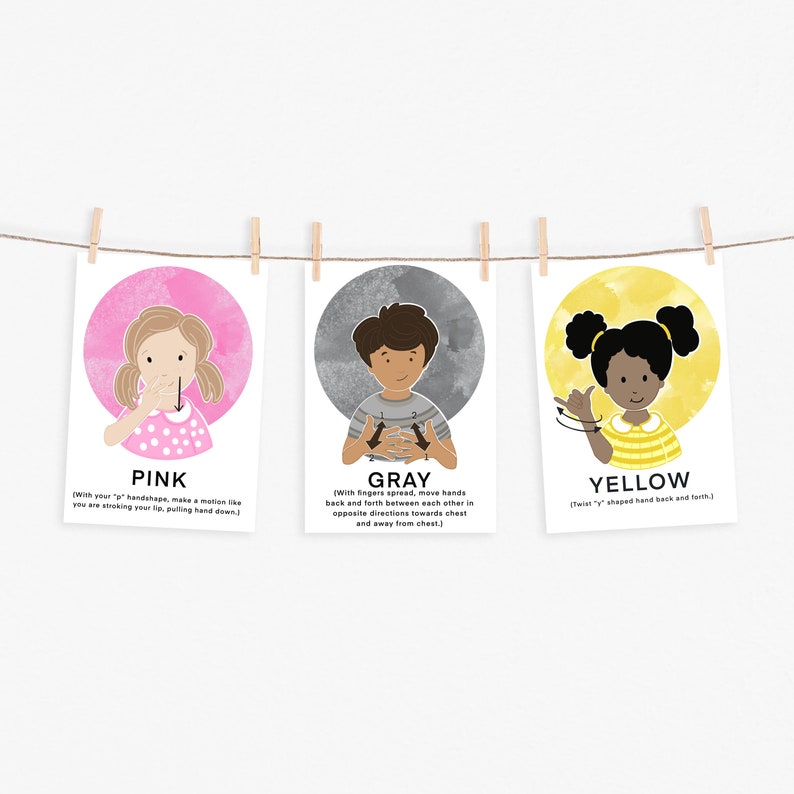 Simple ASL COLOR FLASHCARDS- 12 Flashcards - Printable Sign Language ...