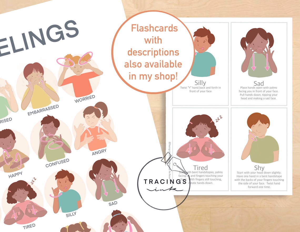 MY FEELINGS ASL Sign Language Poster 20 Emotions Educational | Etsy