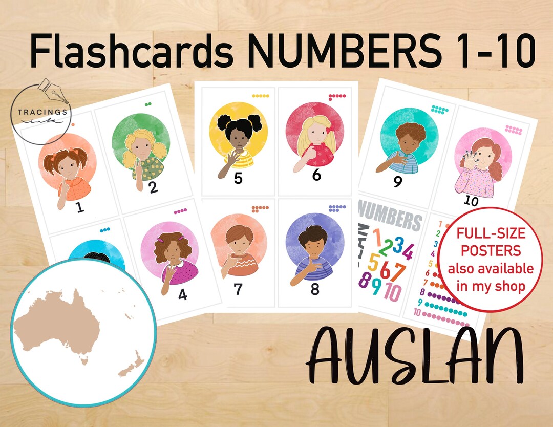 AUSLAN NUMBER FLASHCARDS 1-10 Printable Sign Language - Educational ...