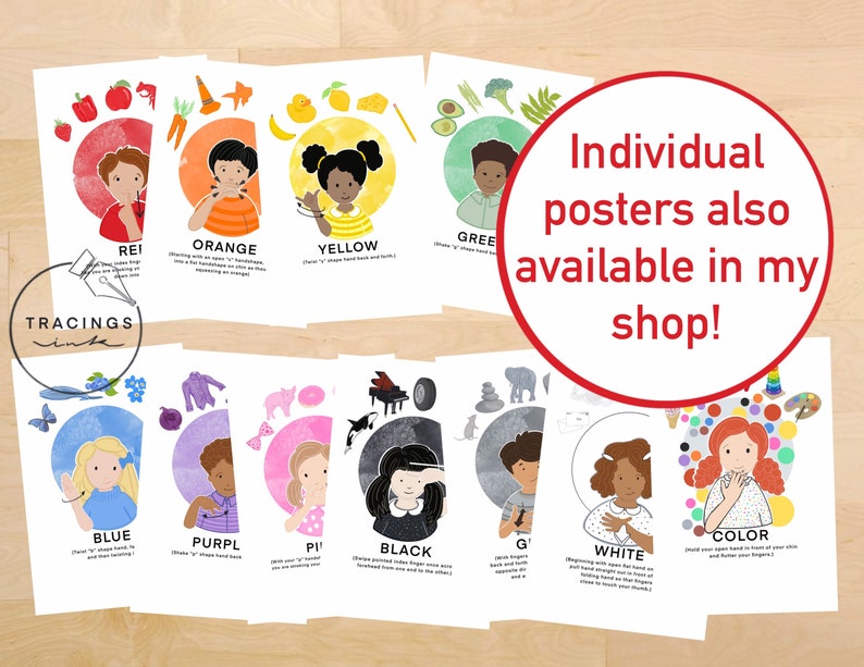 ASL COLOR POSTER Printable Sign Language Educational Poster - Etsy