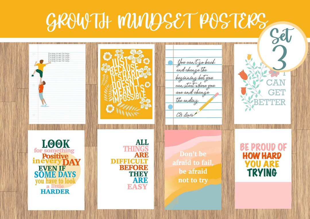 GROWTH MINDSET Posters- BRIGHT - Classroom Decor - 8 Posters - Set 3 ...