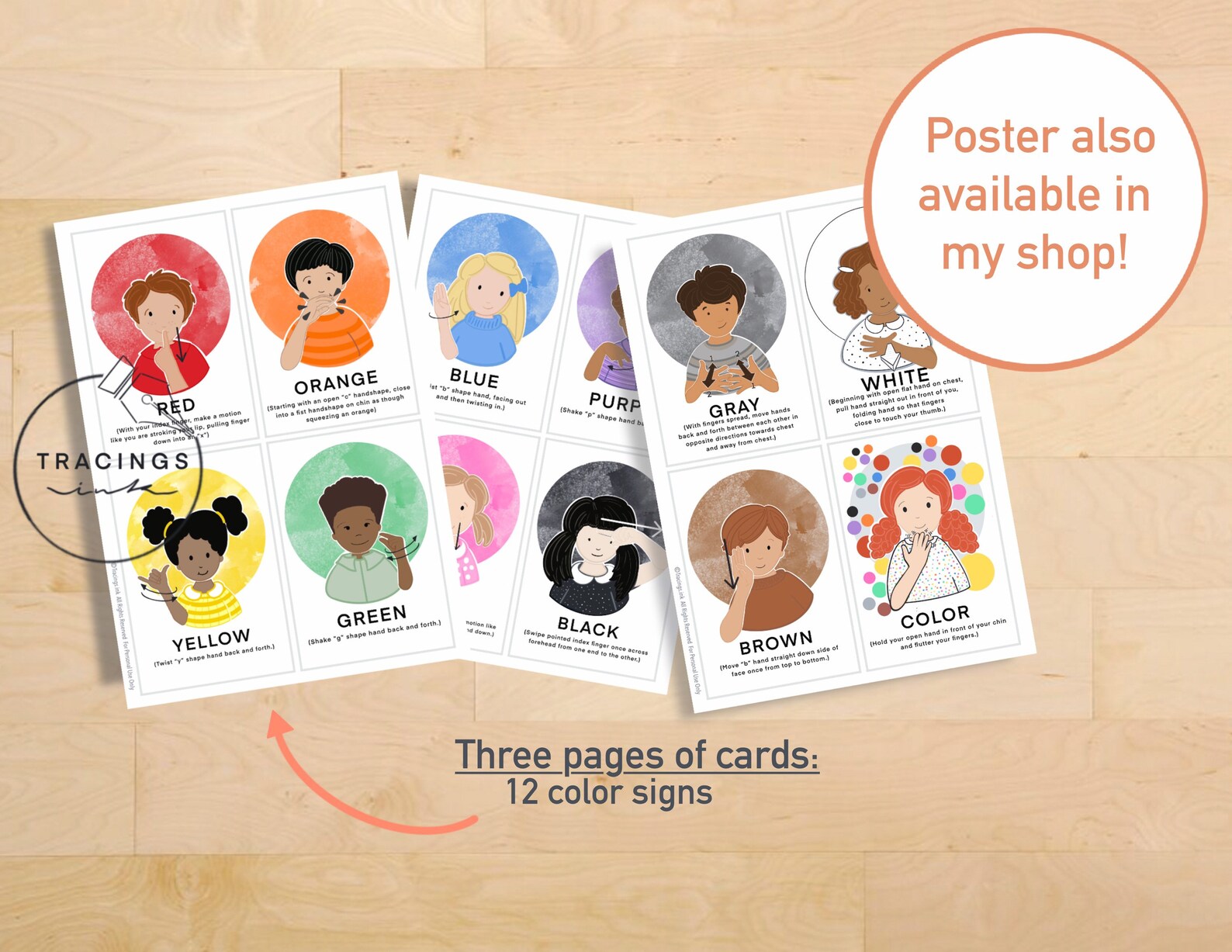 Simple ASL COLOR FLASHCARDS 12 Flashcards Printable Sign - Etsy