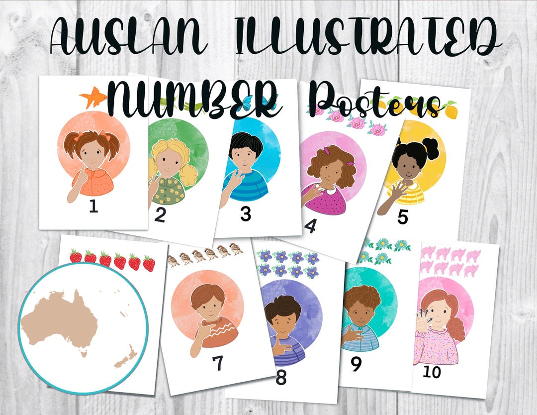 10 AUSLAN NUMBER POSTERS - Flashcard Printable Sign Language ...