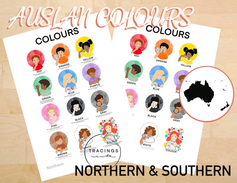 AUSLAN COLOUR POSTERS Printable Sign Language - North - South ...