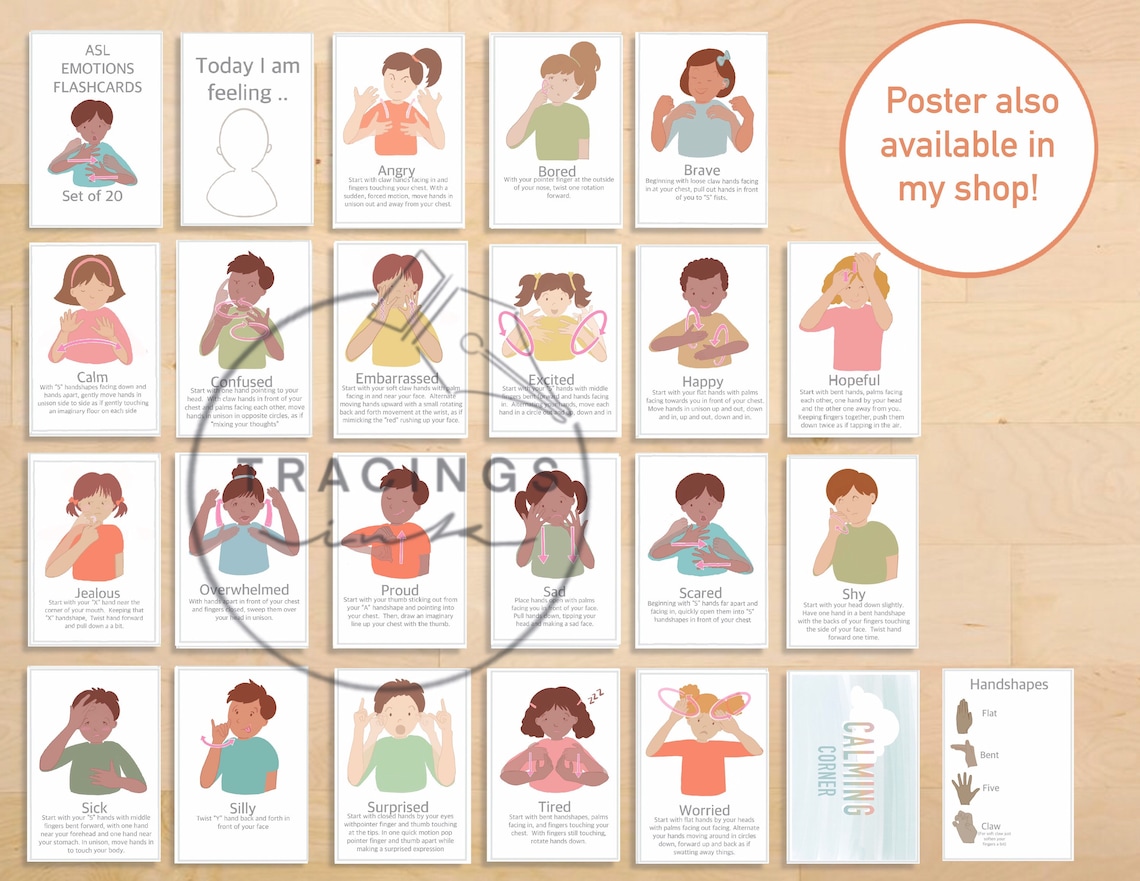 MY FEELINGS ASL Sign Language Flashcards 20 Emotions - Etsy