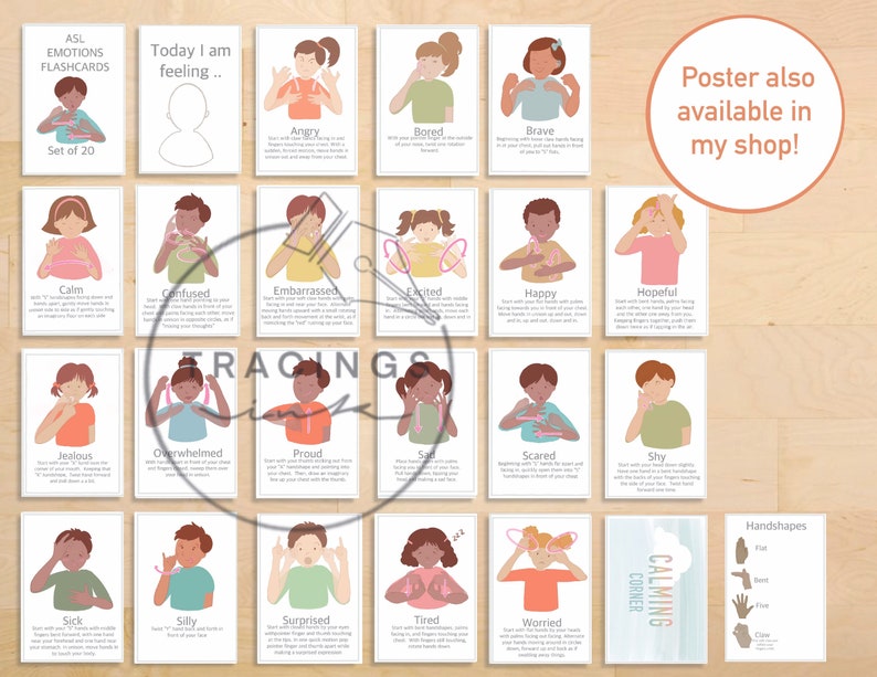 MY FEELINGS ASL Sign Language Flashcards 20 Emotions - Etsy