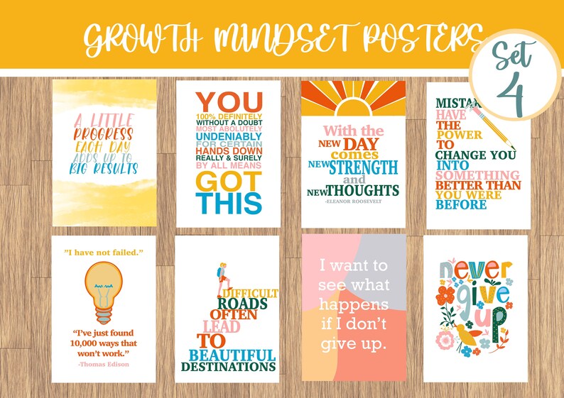 GROWTH MINDSET Posters- BRIGHT - Classroom Decor - 8 Posters - Set 4 ...
