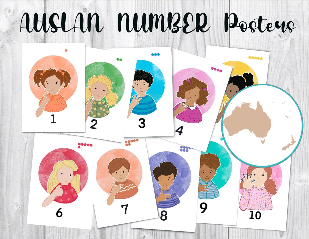 10 AUSLAN NUMBER POSTERS - Flashcard Printable Sign Language ...