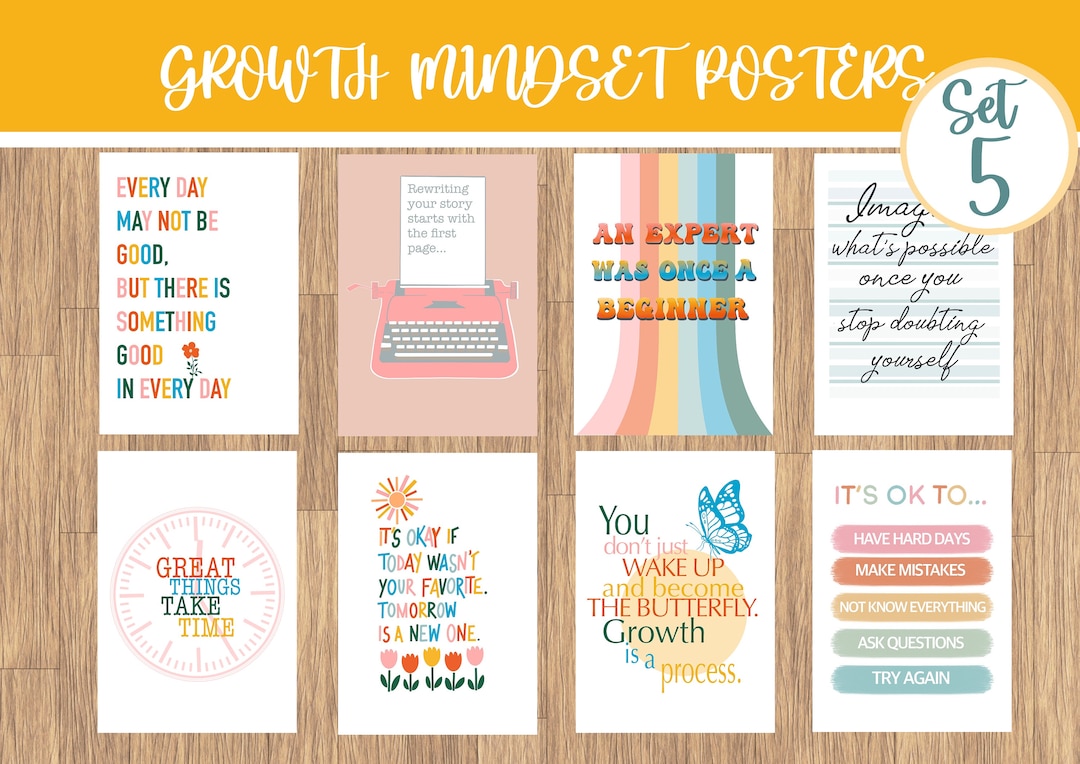 GROWTH MINDSET Posters- BRIGHT - Classroom Decor - 8 Posters - Set 5 ...