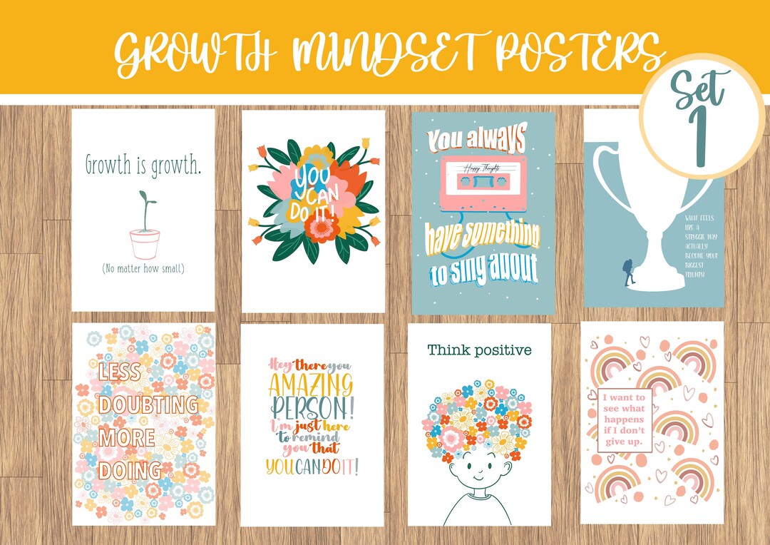 GROWTH MINDSET Posters- BRIGHT - Classroom Decor - 8 Posters - Set 1 ...