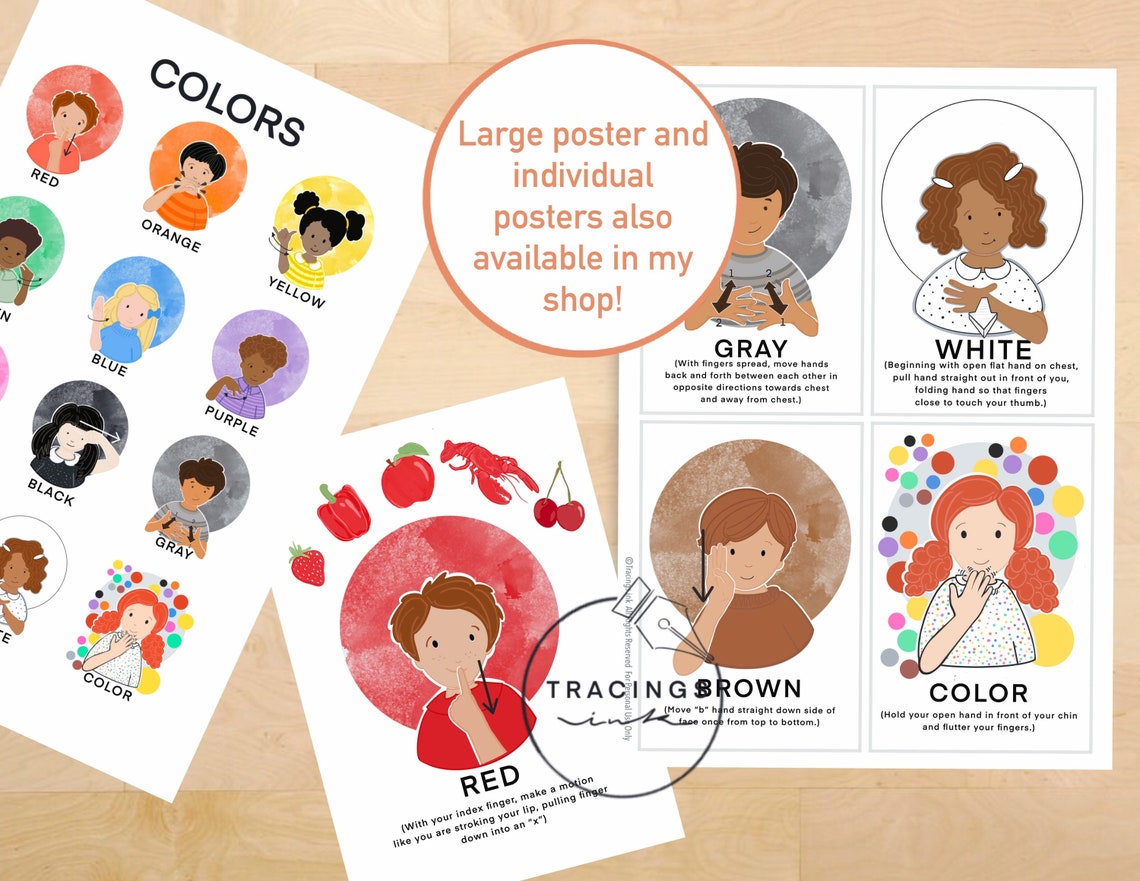 Simple ASL COLOR FLASHCARDS 12 Flashcards Printable Sign - Etsy