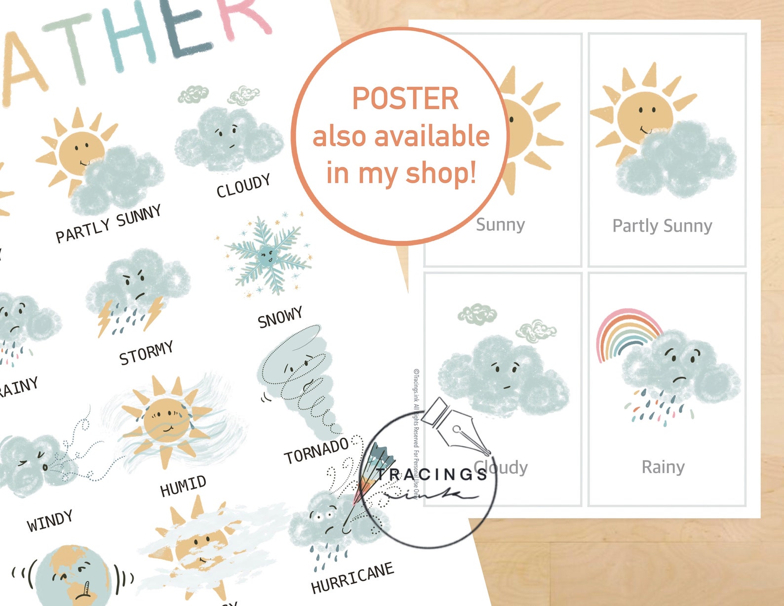WEATHER FLASHCARDS - MINIMALIST - Weather - Montessori - Classroom ...