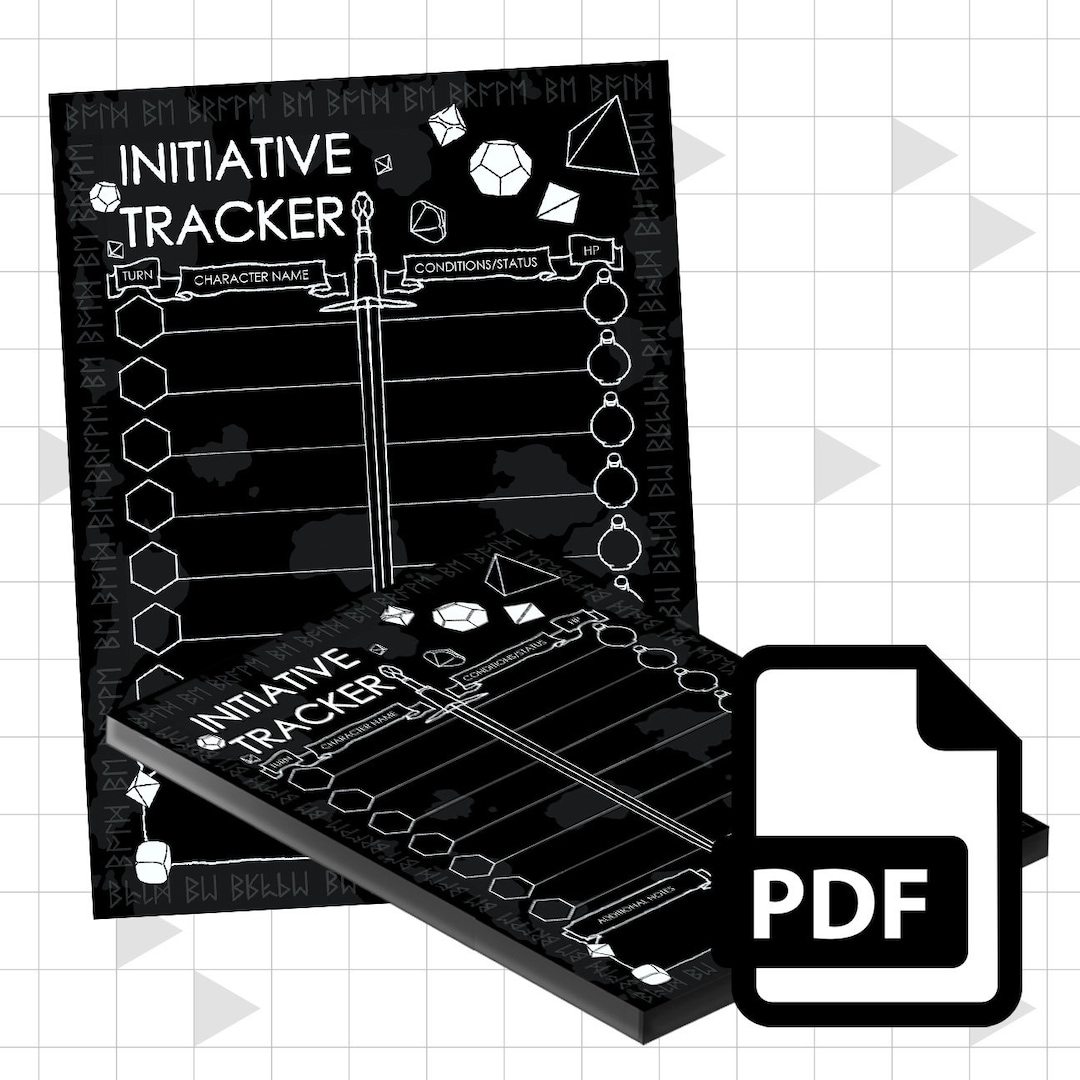 Printable PDF | Dnd 5E Combat Initiative Tracker, Black Dungeons and ...
