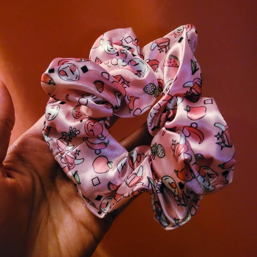 Emoji Scrunchie Cute Neon Cherry Pink Smiley Face Scrunchie - Etsy